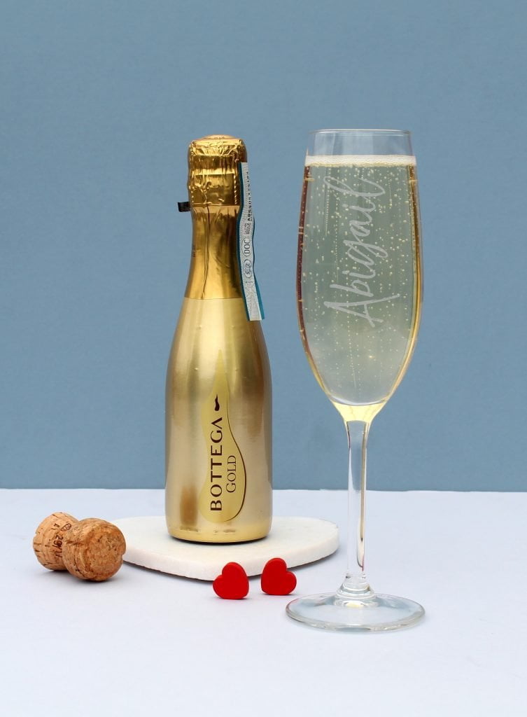 Personalised Name Only Flute & Mini Gold Bottega Prosecco Set ...