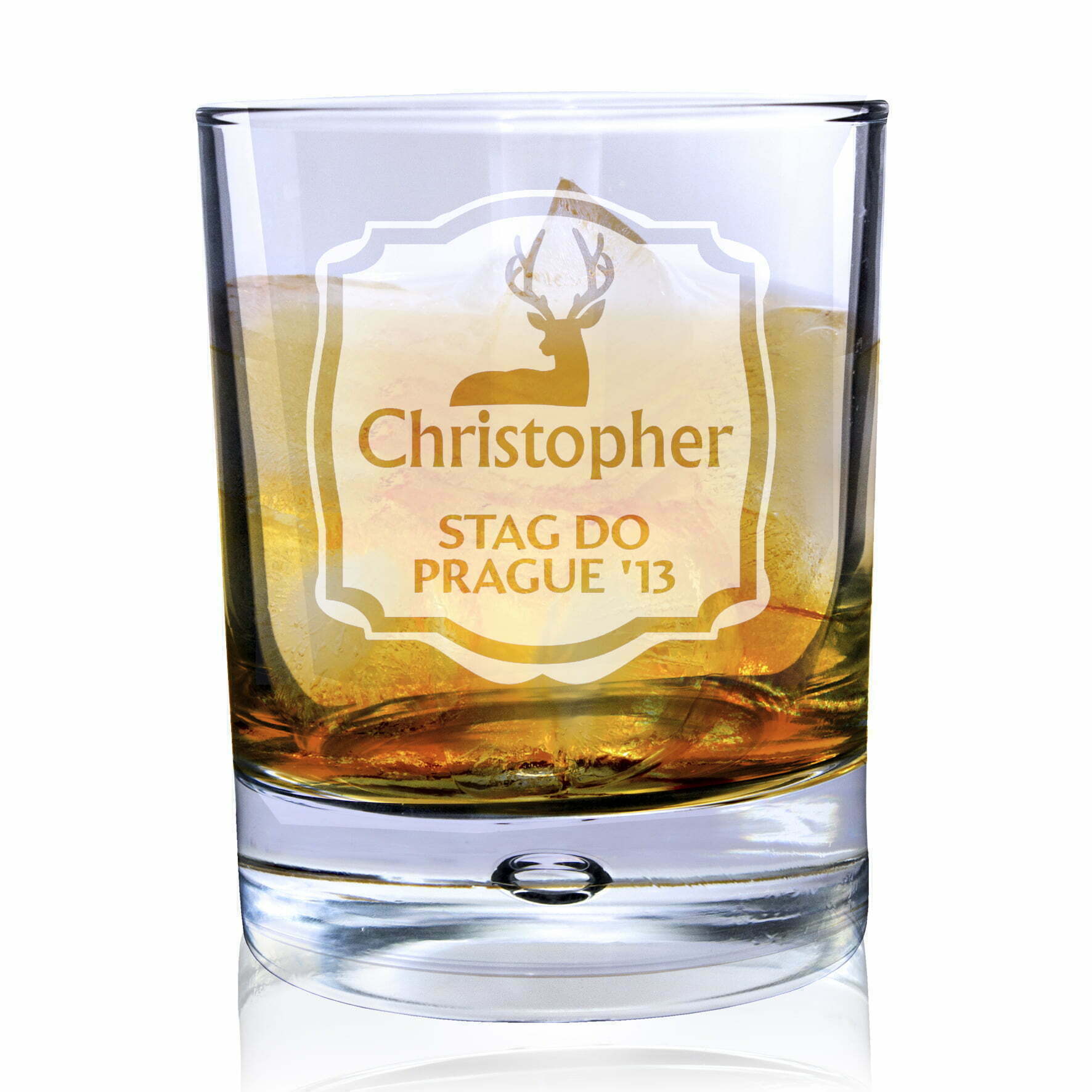 Personalised Stag Tumbler Bubble Glass | Personalised Bottle Labels