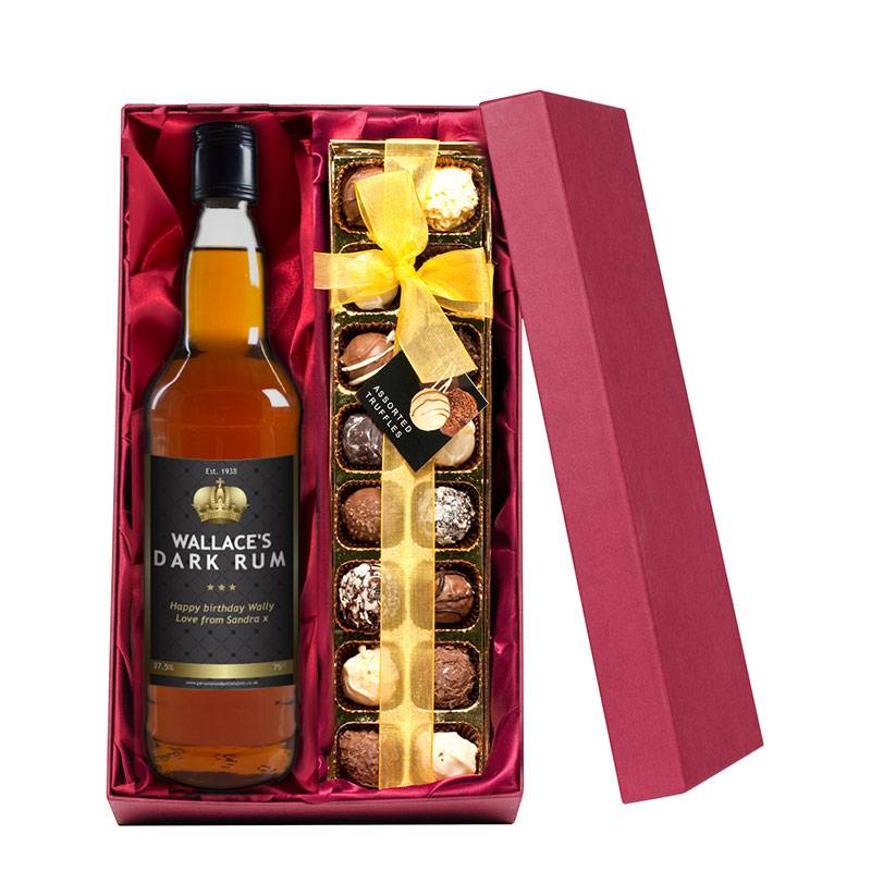 Personalised Dark Rum With Hand Made Truffles | Personalised Bottle Labels