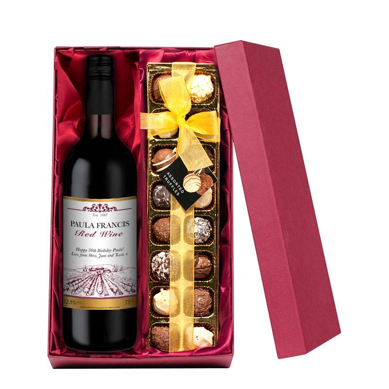 Personalised Red Wine With Hand Made Truffles | Personalised Bottle Labels