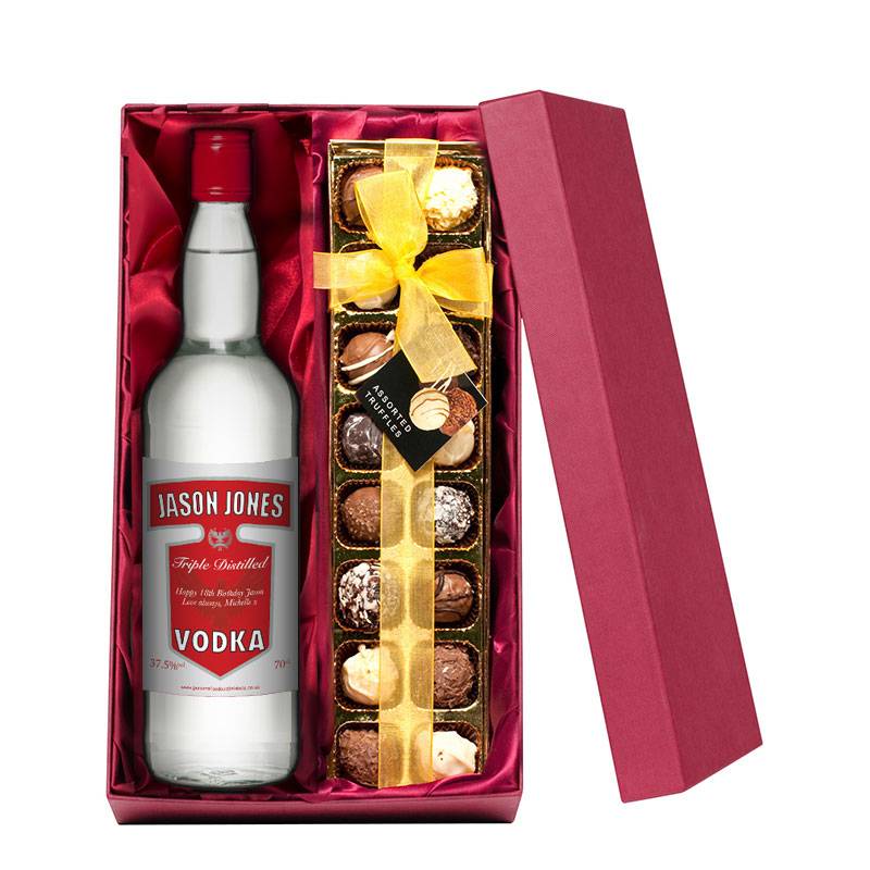 Personalised Vodka With Hand Made Truffles | Personalised Bottle Labels
