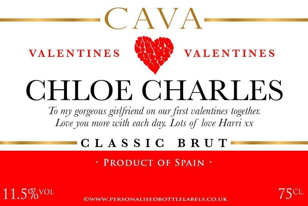 Personalised Valentines Cava Label | Personalised Bottle Labels