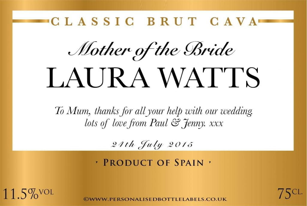 Personalised Classic Gold Grey Cava Label | Personalised Bottle Labels