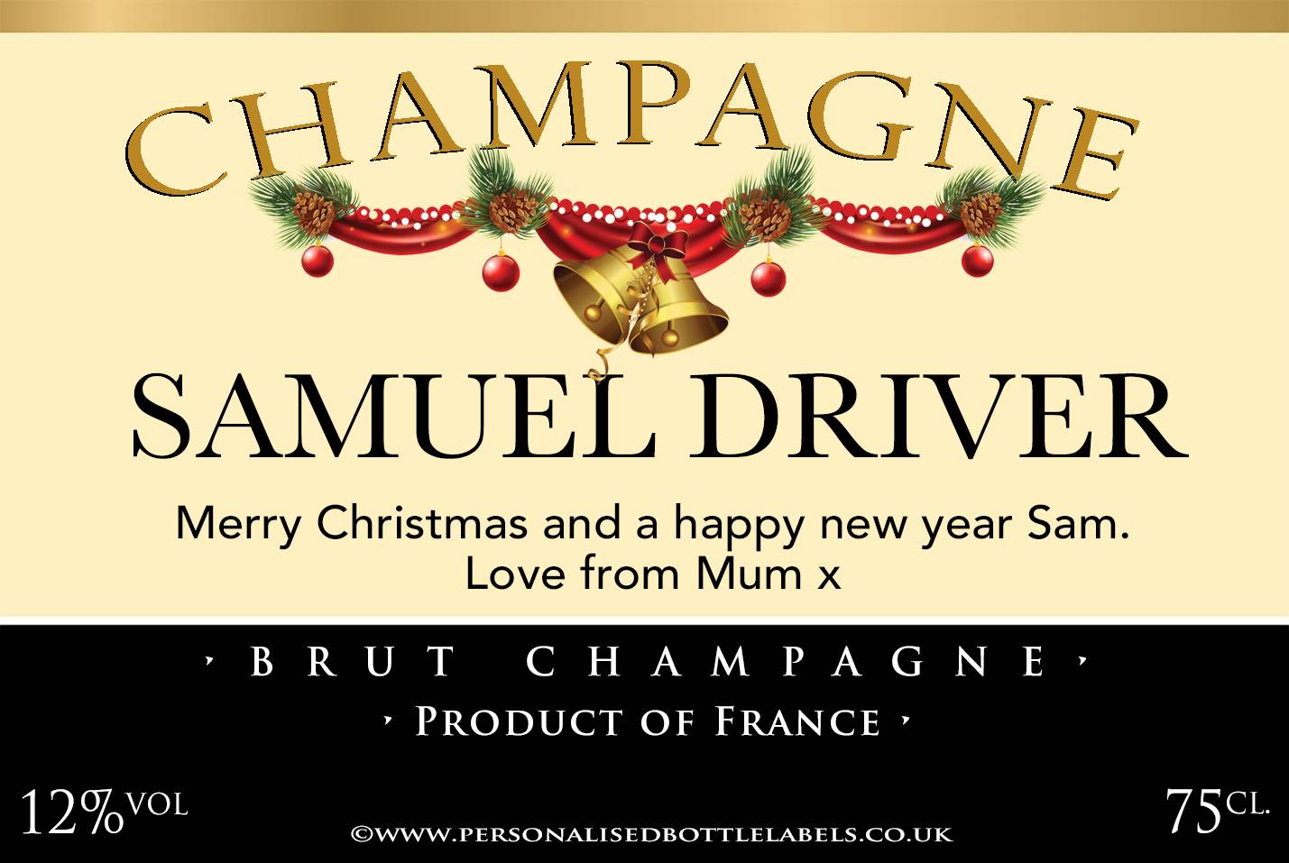 Personalised Christmas Champagne Label Authentic | Personalised Bottle ...