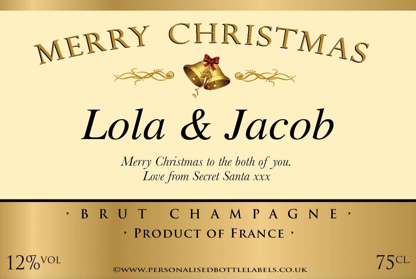 Personalised Christmas Champagne Label With Bells | Personalised Bottle ...