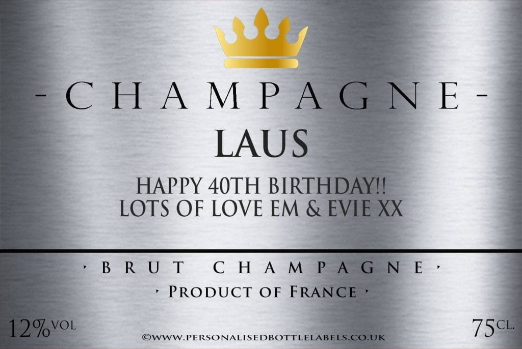 Personalised Champagne Bottle Label NEW Silver Design | Personalised ...