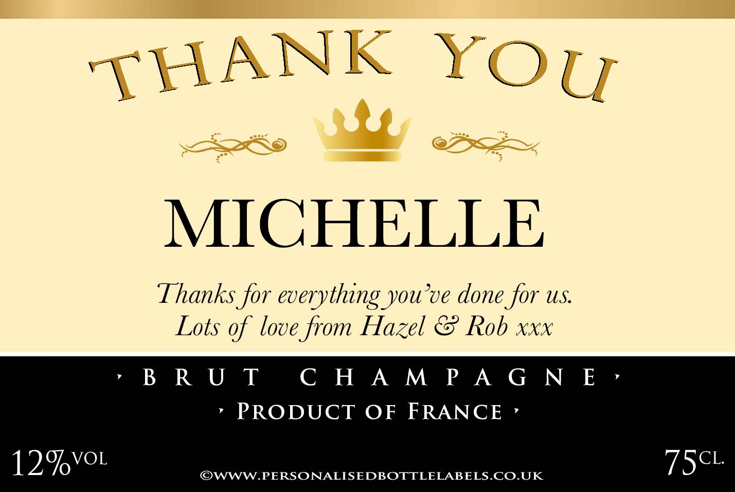 Personalised Thank You Champagne Label | Personalised Bottle Labels