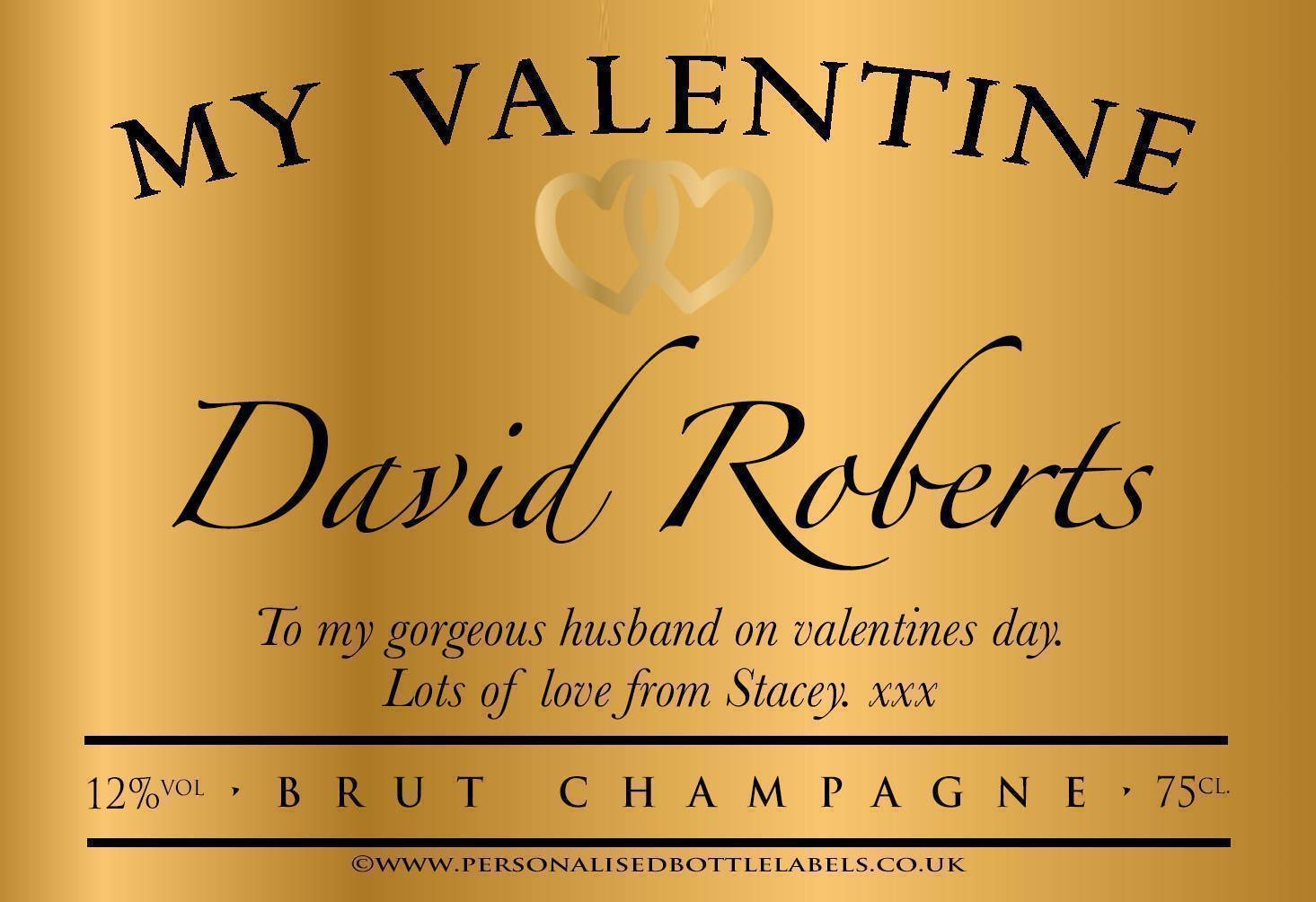 Personalised Valentines Gold Champagne Label | Personalised Bottle Labels
