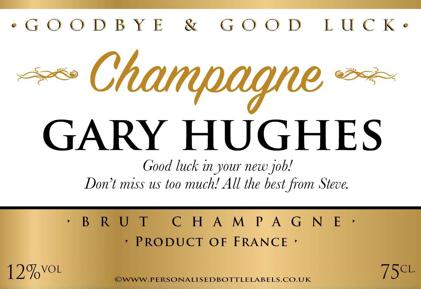Personalised Goodbye Good Luck Champagne Label | Personalised Bottle Labels