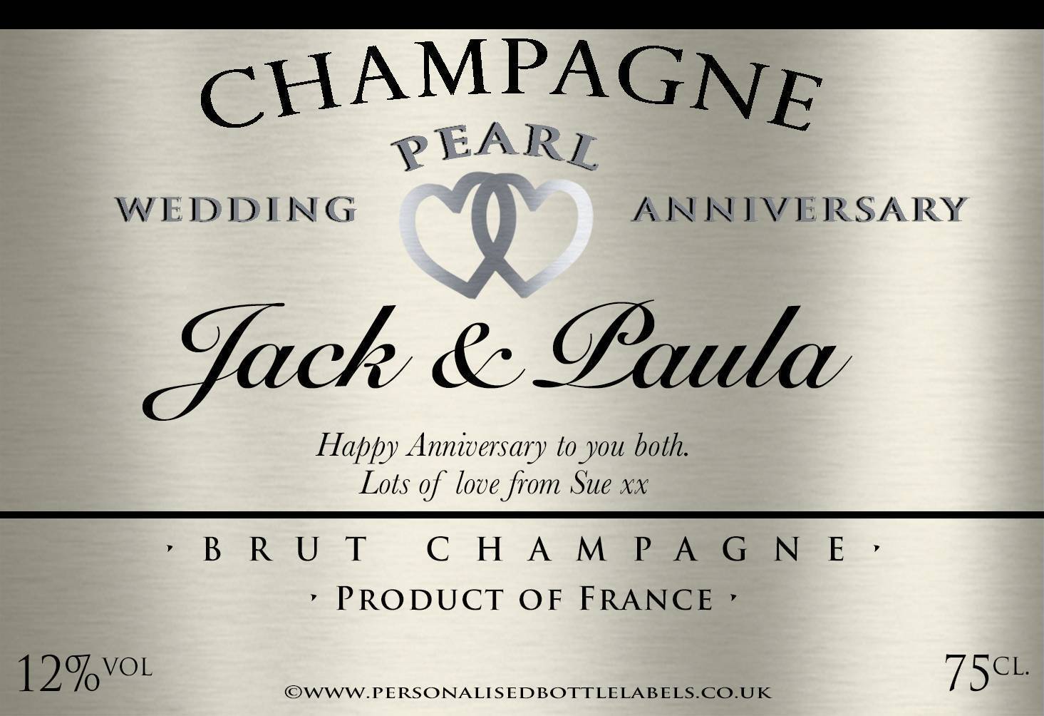 Personalised Pearl Anniversary Champagne Label | Personalised Bottle Labels