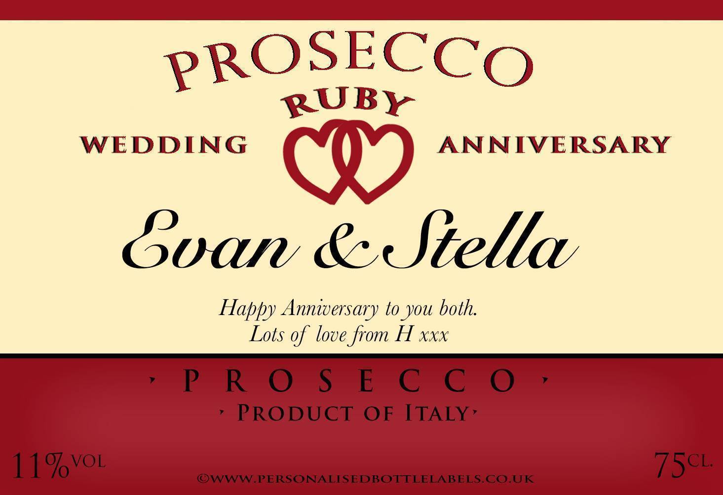 Personalised Ruby Anniversary Prosecco Label | Personalised Bottle Labels