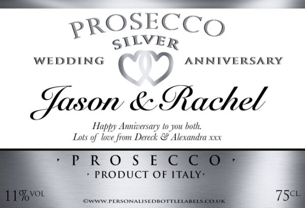 Personalised Silver Anniversary Prosecco Label | Personalised Bottle Labels