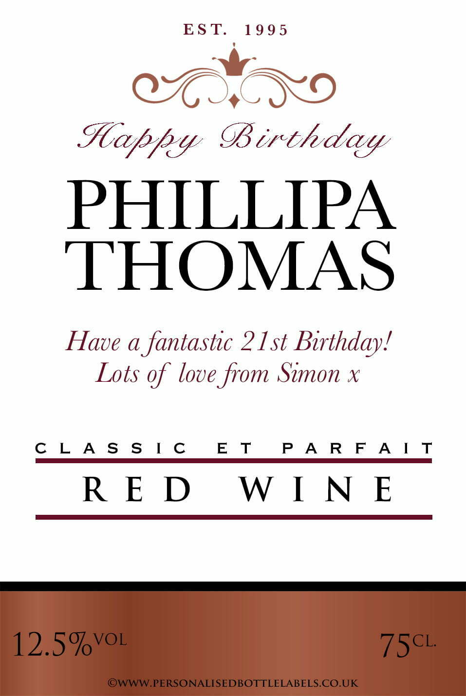 Personalised Any Occasion Red Wine Label | Personalised Bottle Labels