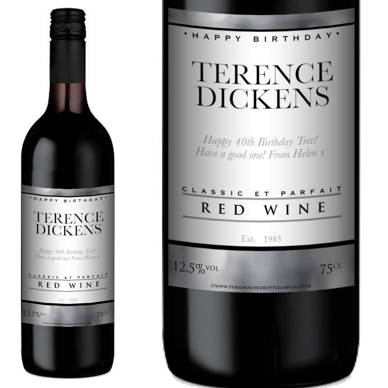 Personalised Red Wine - Silver Border | Personalised Bottle Labels