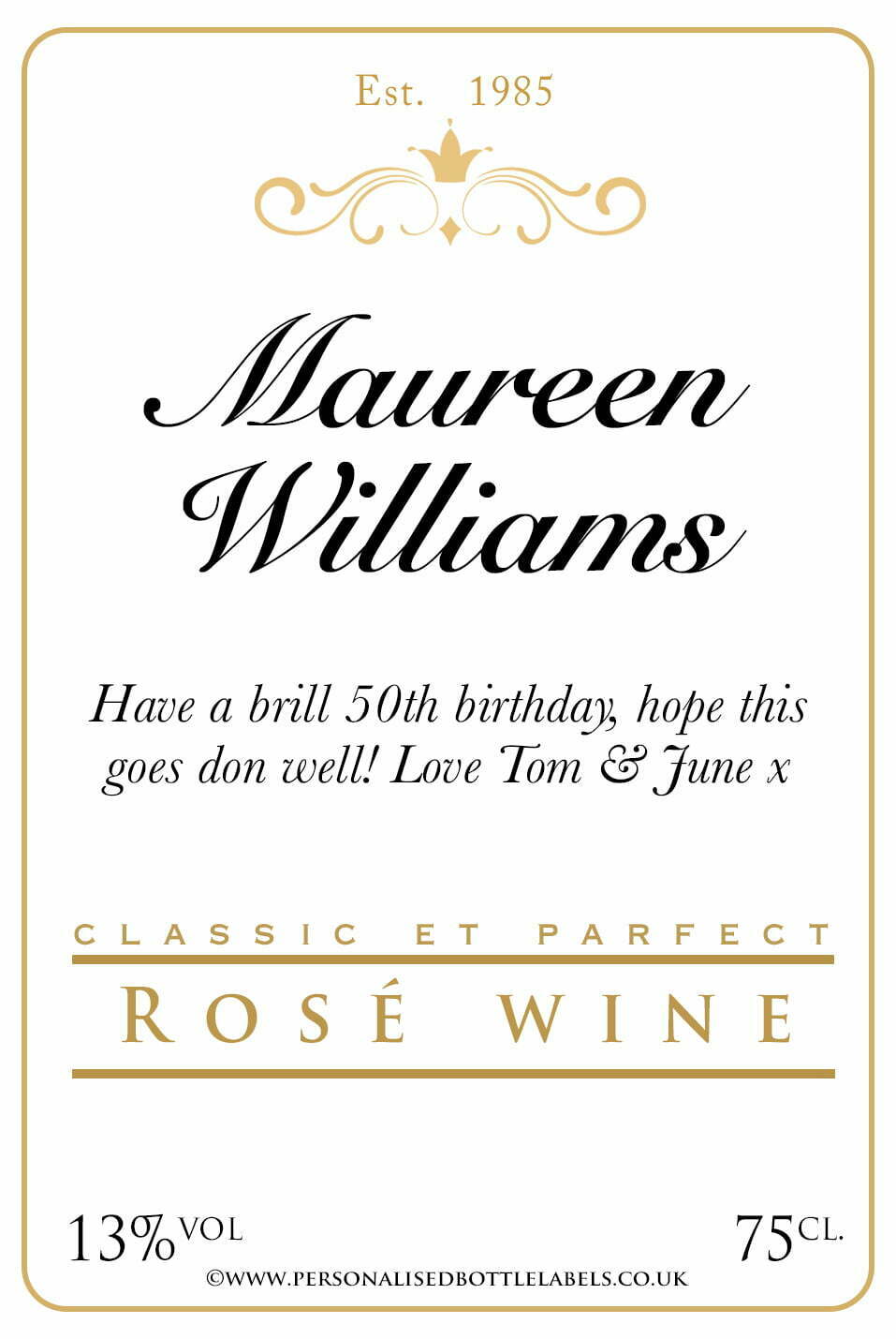 Personalised Classic White Rosé Wine Label | Personalised Bottle Labels